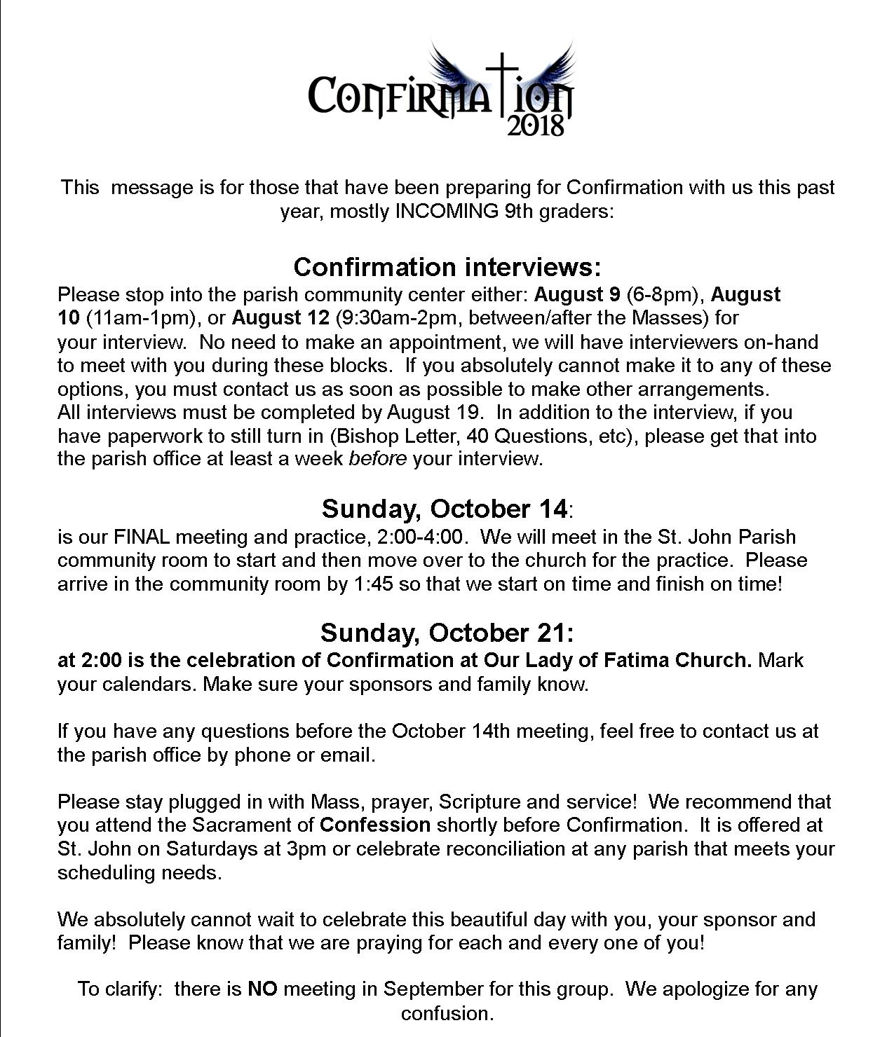 Confirmation 2018 – St. John the Evangelist Catholic Parish