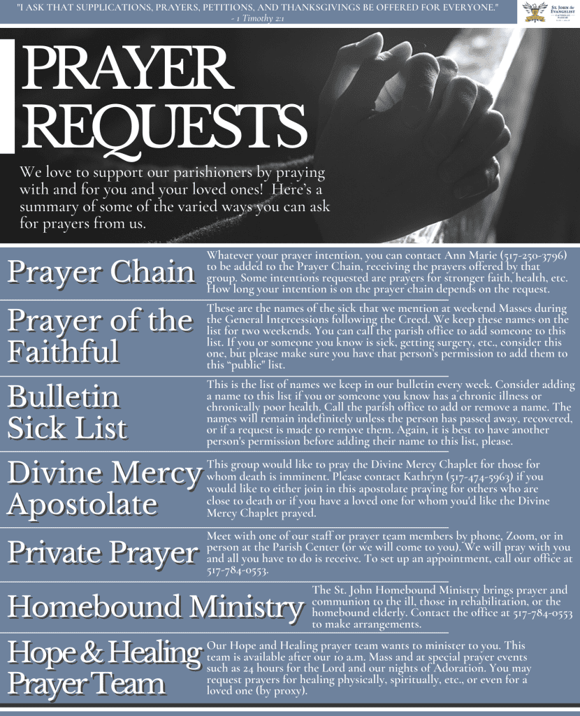 Prayer Requests – St. John the Evangelist Catholic Parish