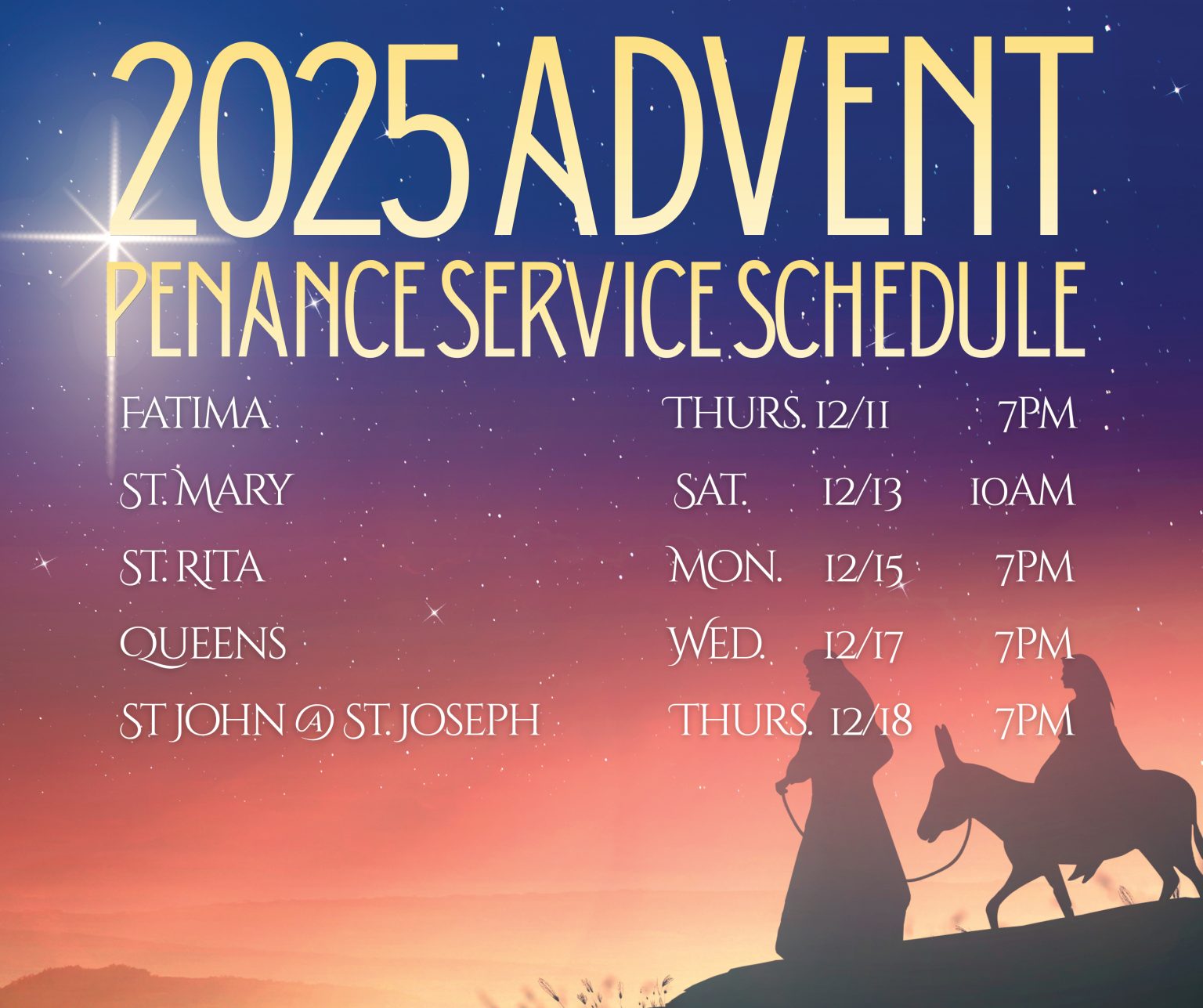 2025 Advent Penance Service Schedule – St. John the Evangelist Catholic ...